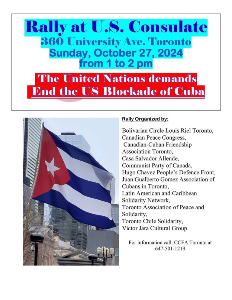 End the Blockade of Cuba - Rally Toronto, Canada - International US ...