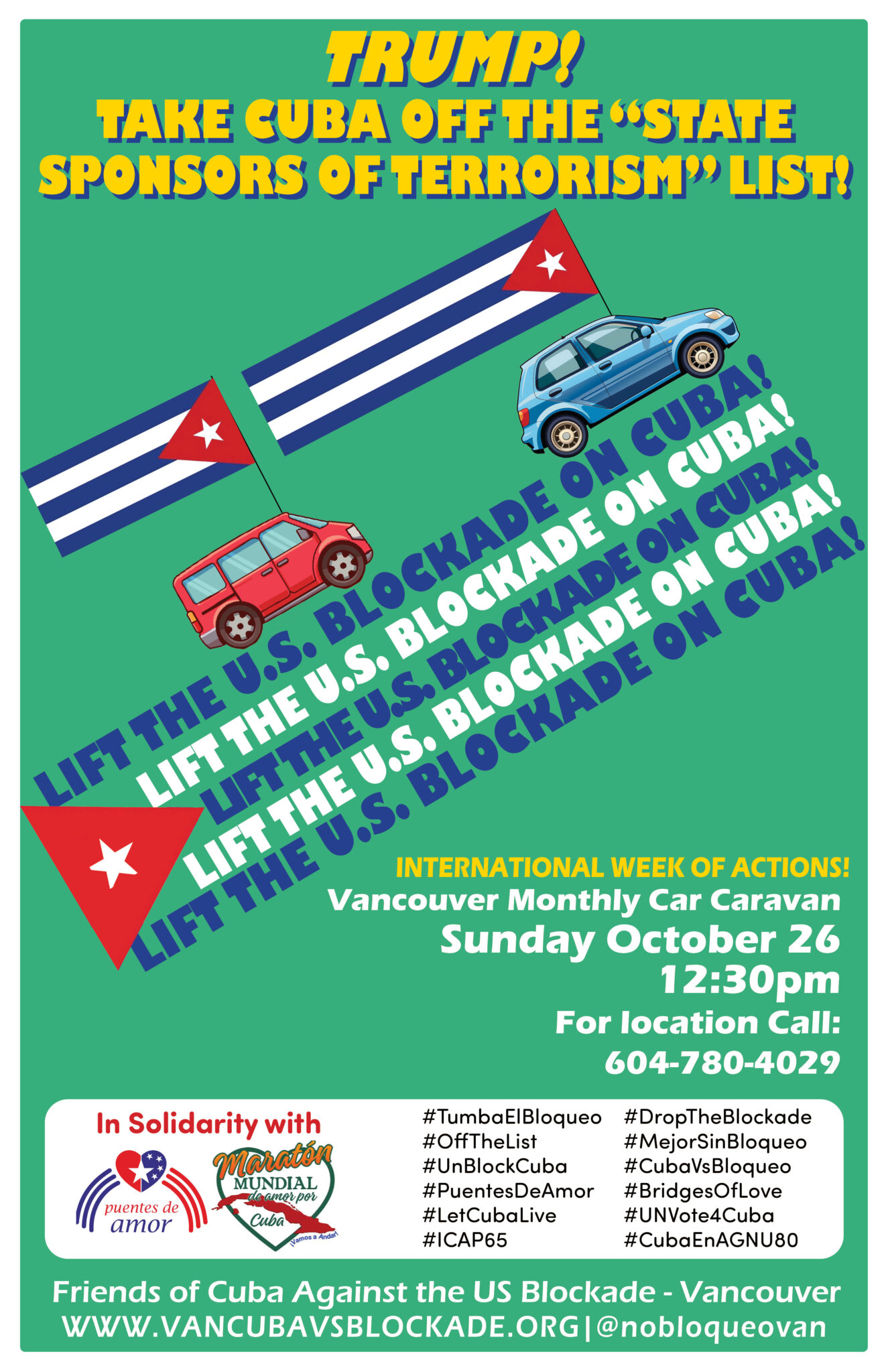 Car Caravan To Lift The U.S. Blockade on Cuba - Vancouver, Canada ...